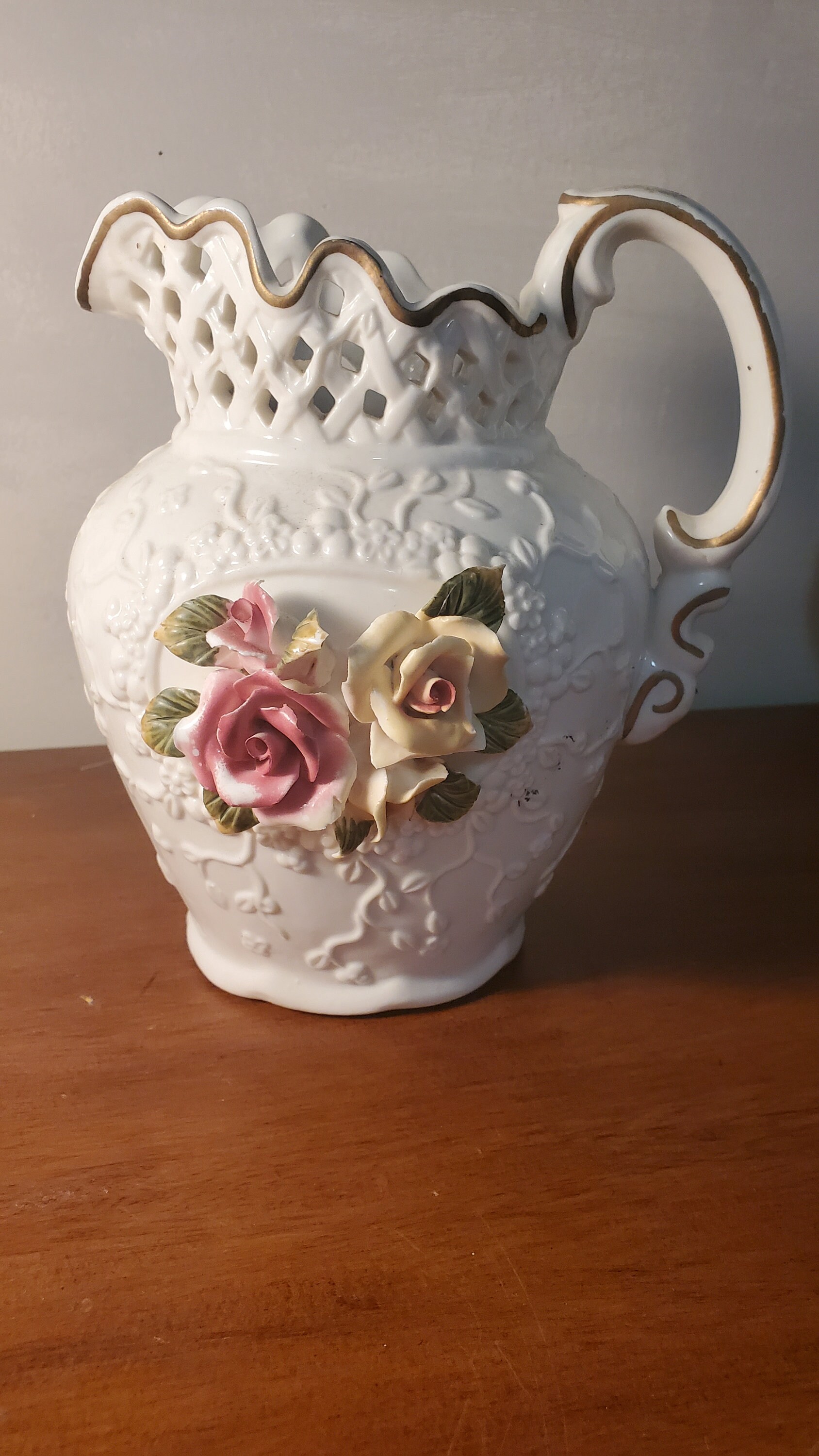 Vintage Jade Porcelain 3D Pitcher Lattice Edges - Etsy