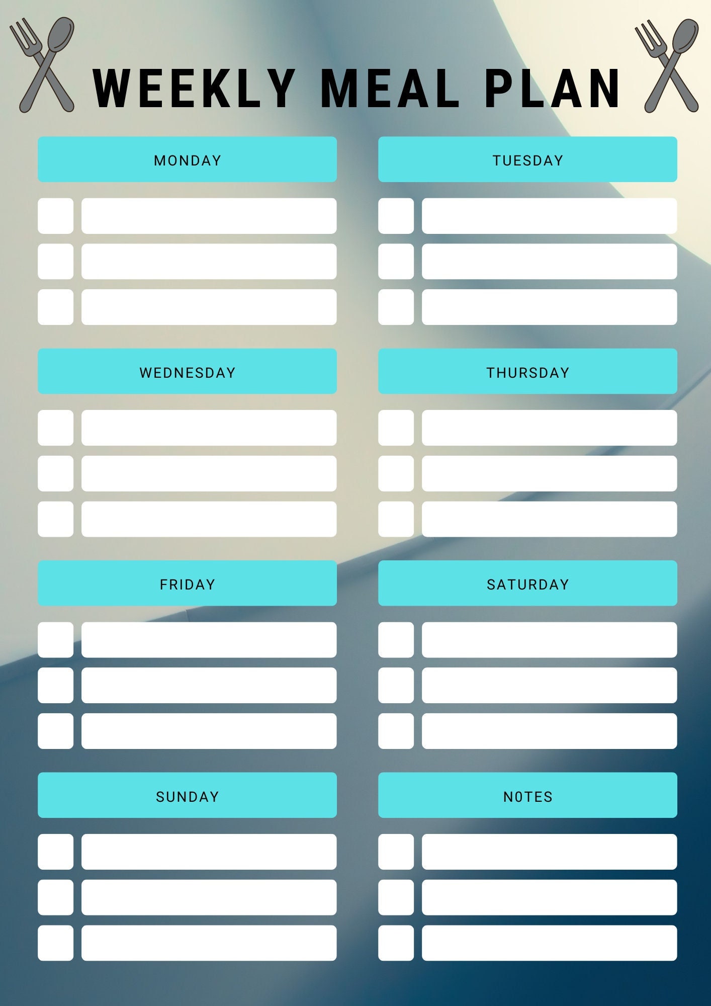 Printable Weekly Meal Plan, Digital Download, Printable Weekly Menu ...