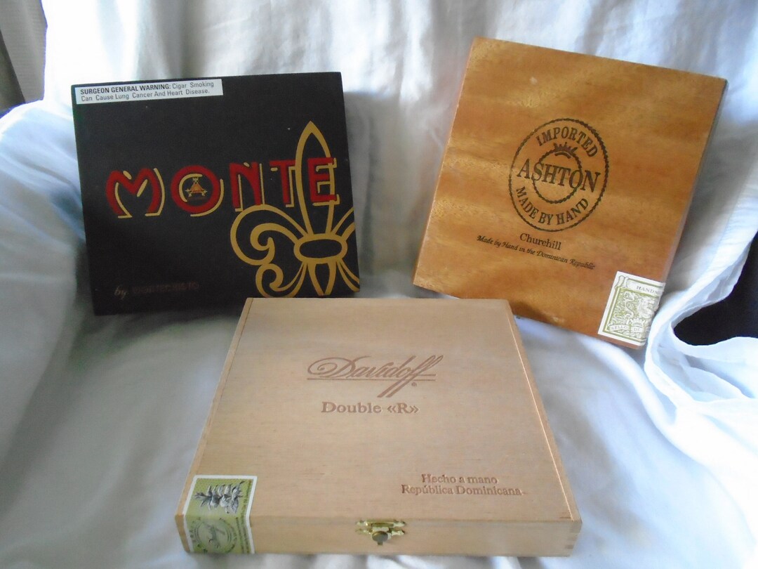 Cigar empty box lot 3 Boxes. Wood, dovetailed. Monte, Ashton, Davidoff ...