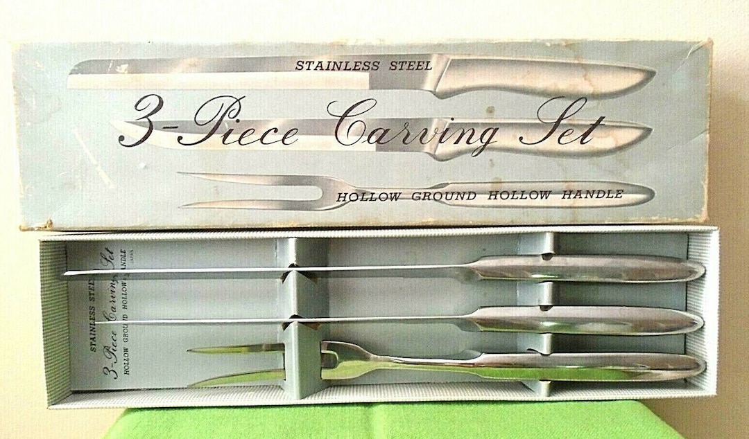 Vintage Stainless Steel 3 Pc Carving Set Hollow Ground Hollow Handle ...