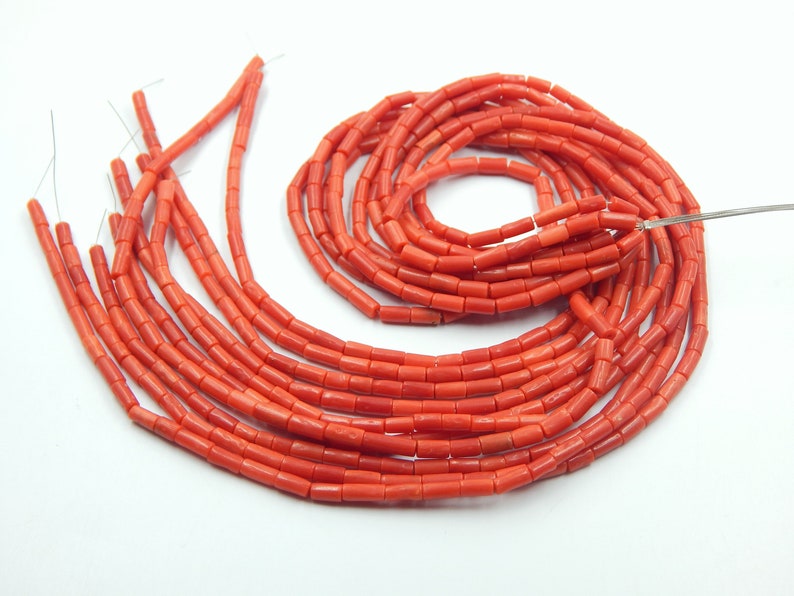 Natural Italian Red Coral Tube Shape Beads Size 4X8 to 4X13 MM 16 ...
