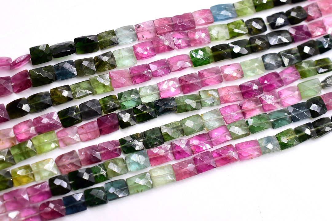 Perles à facettes multiples de forme carrée de tourmaline 5 à 6 mm 7 ...