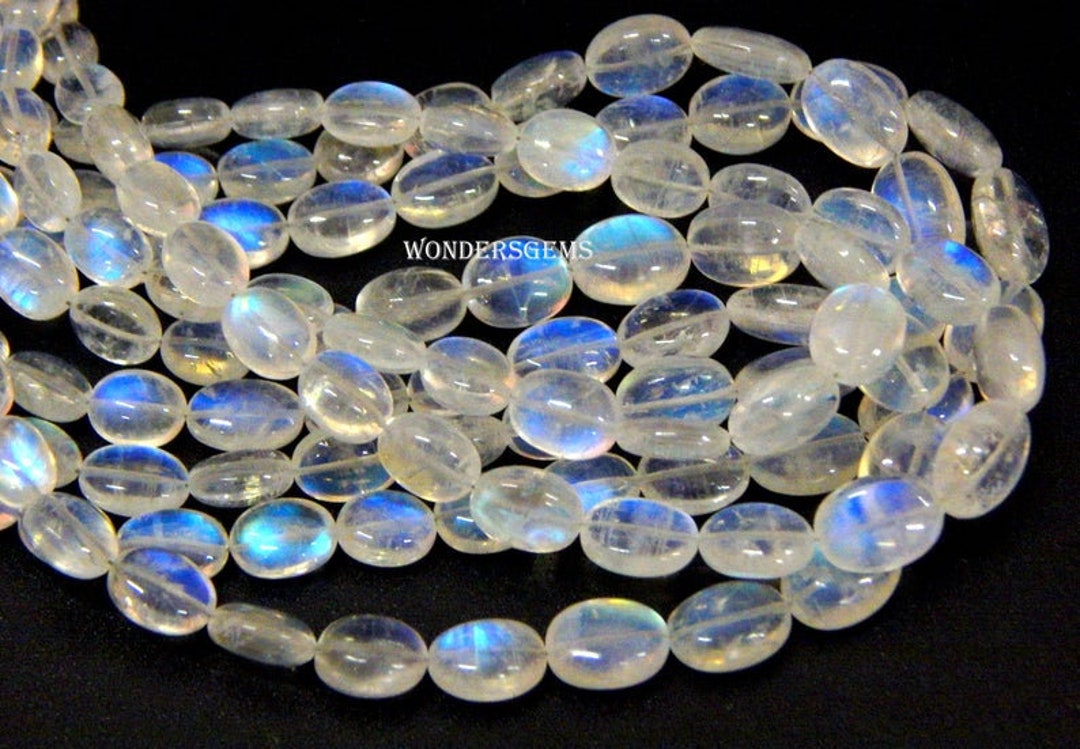 Natural Rainbow Moonstone Oval Shape Smooth Beads Size 4X6 MM 7"inches ...