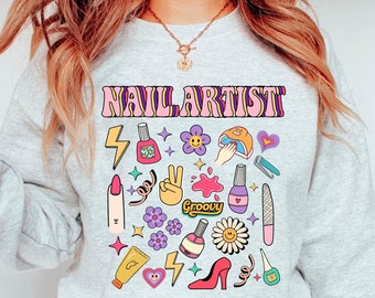 Nail Tech Shirt Nail Tech Gifts Retro Nail Artist Tee Nail Technician ...
