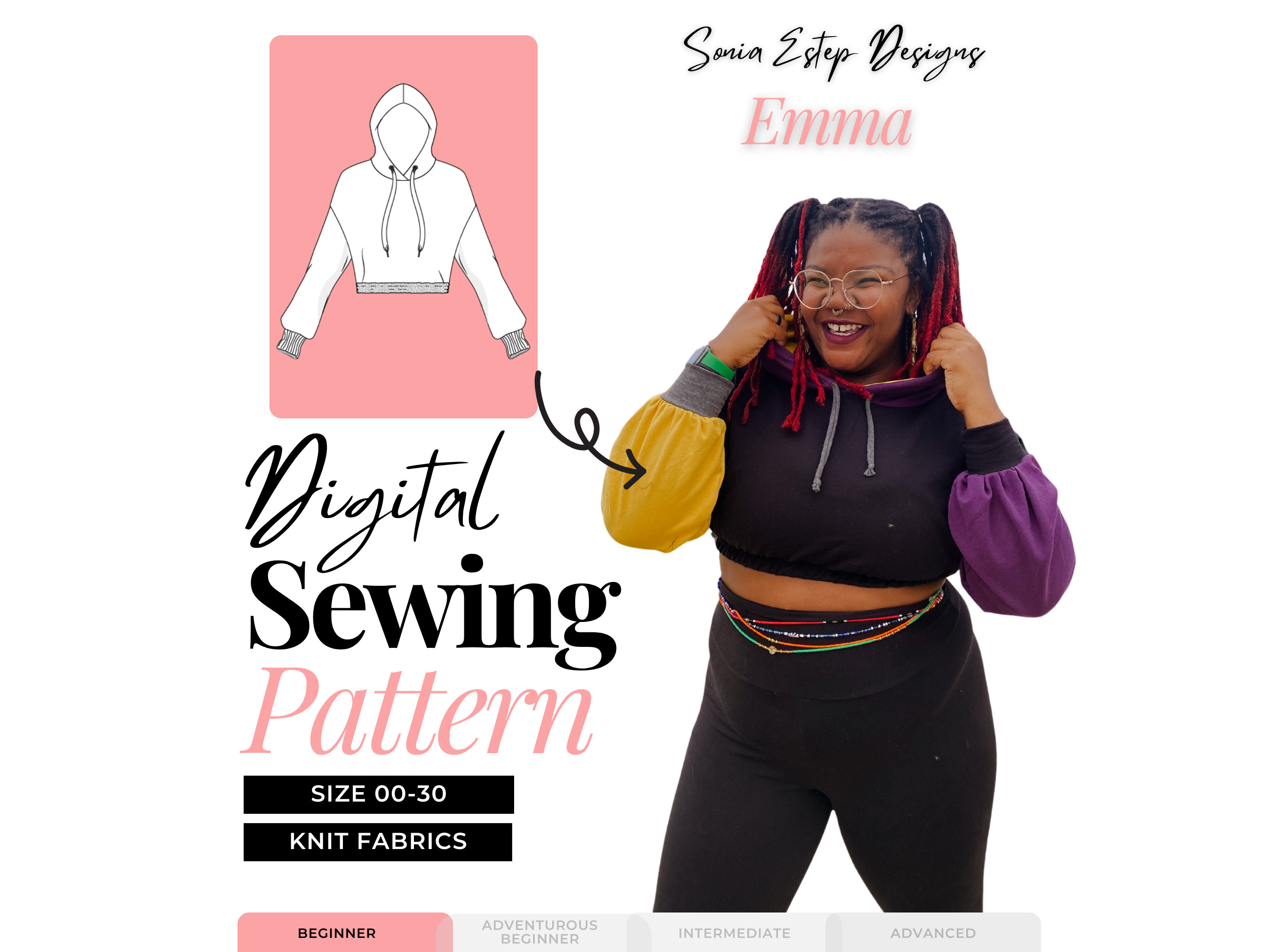 Emma Hoodie Sewing Pattern | Crop Digital Sewing Pattern| Women's ...