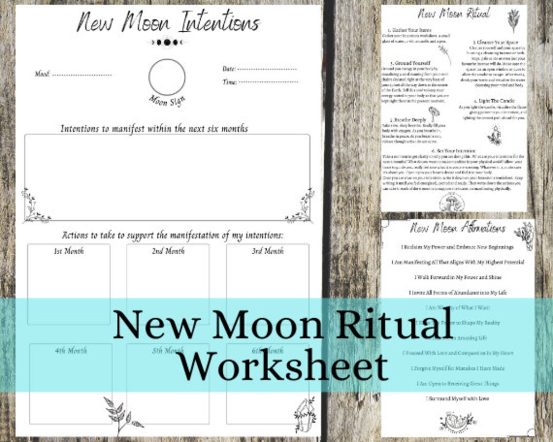 New Moon Ritual Worksheet Set Monthly Intentions and Manifest Your ...