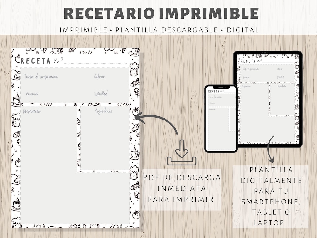 Recetario Imprimible Plantilla Para Recetas Recetas - Etsy México