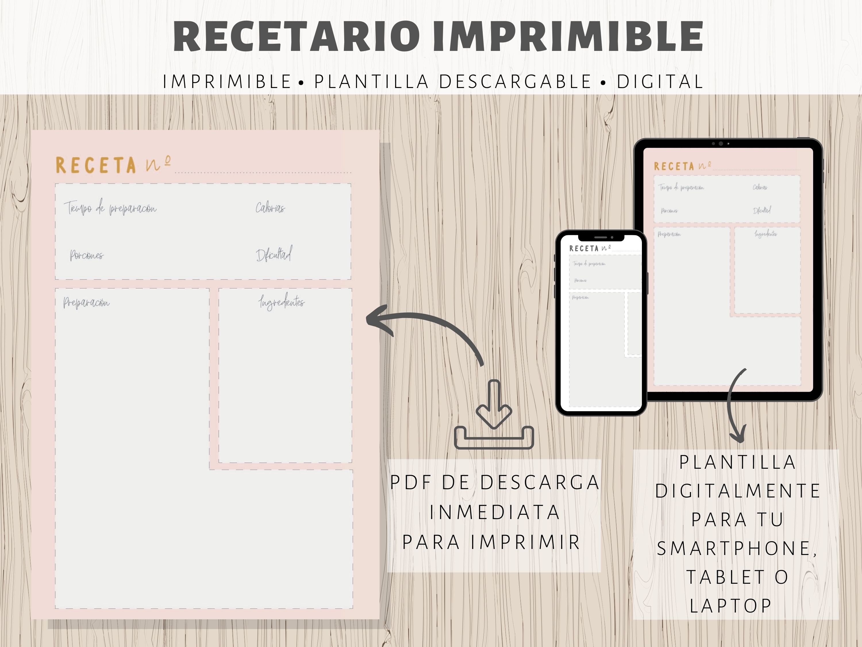 Recetario Imprimible Plantilla Para Recetas Recetas | Etsy