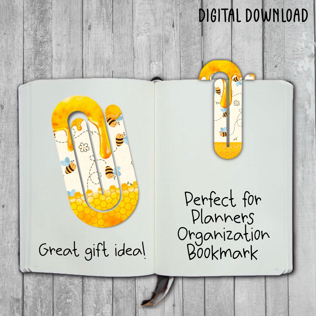 Bee Paper Clip Bookmark: Honey Floral Design (PNG Digital Download) - Etsy