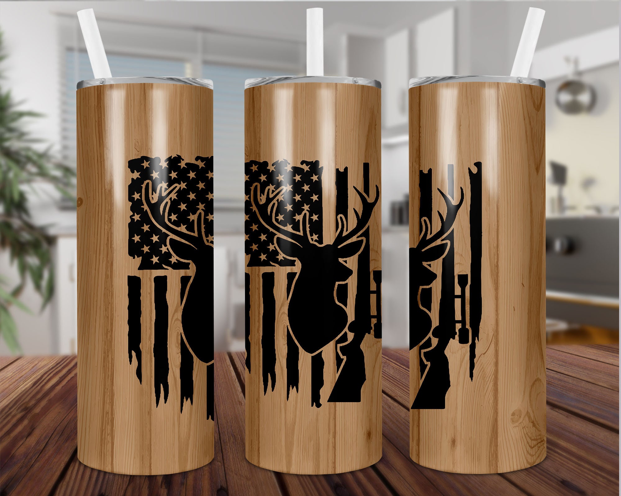 Buck Deer US Flag Hunt Masculine Dad 20 Ounce Skinny - Etsy