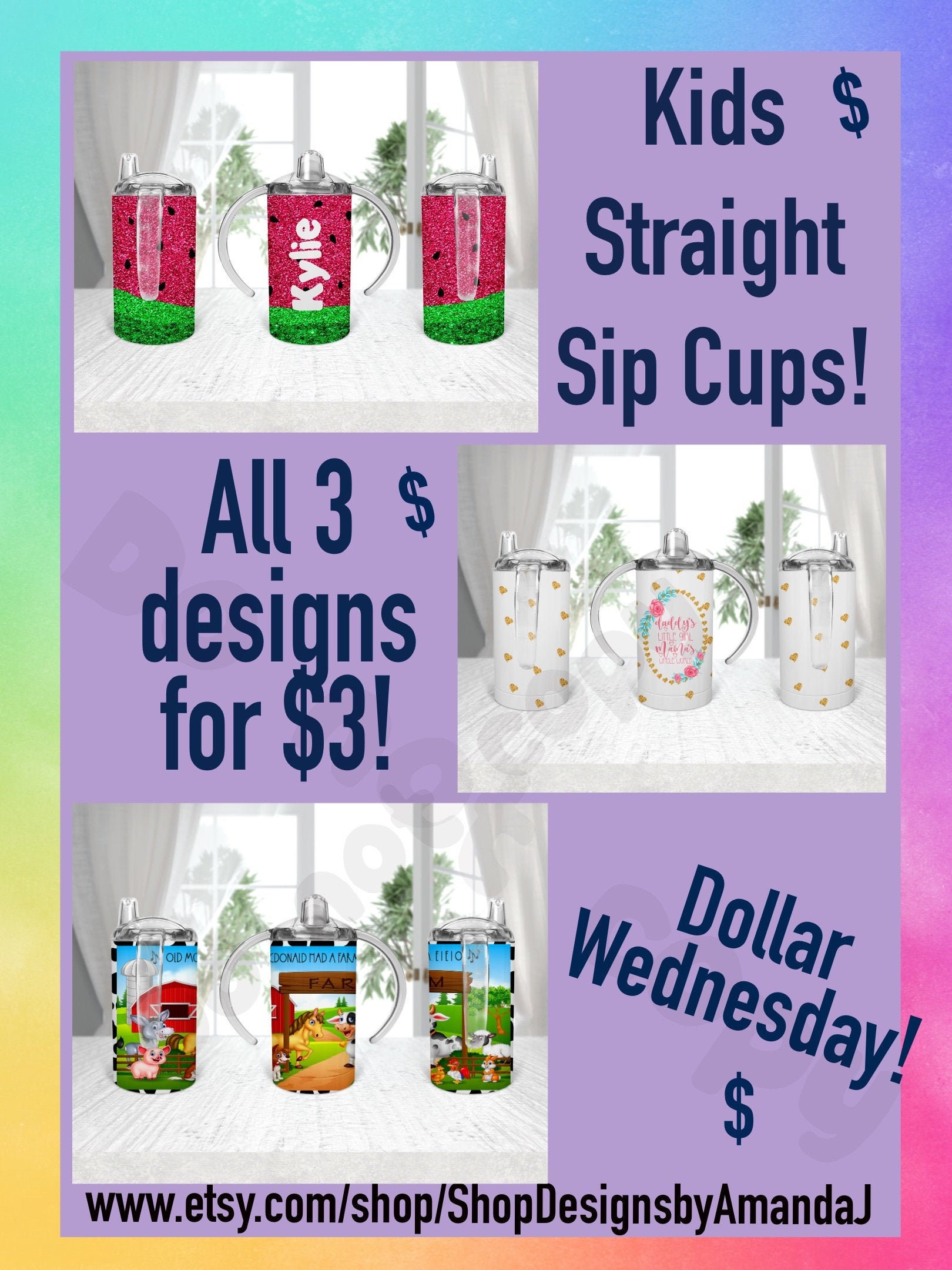3 Design Bundle Farm Watermelon Kids Straight Sip Cup - Etsy