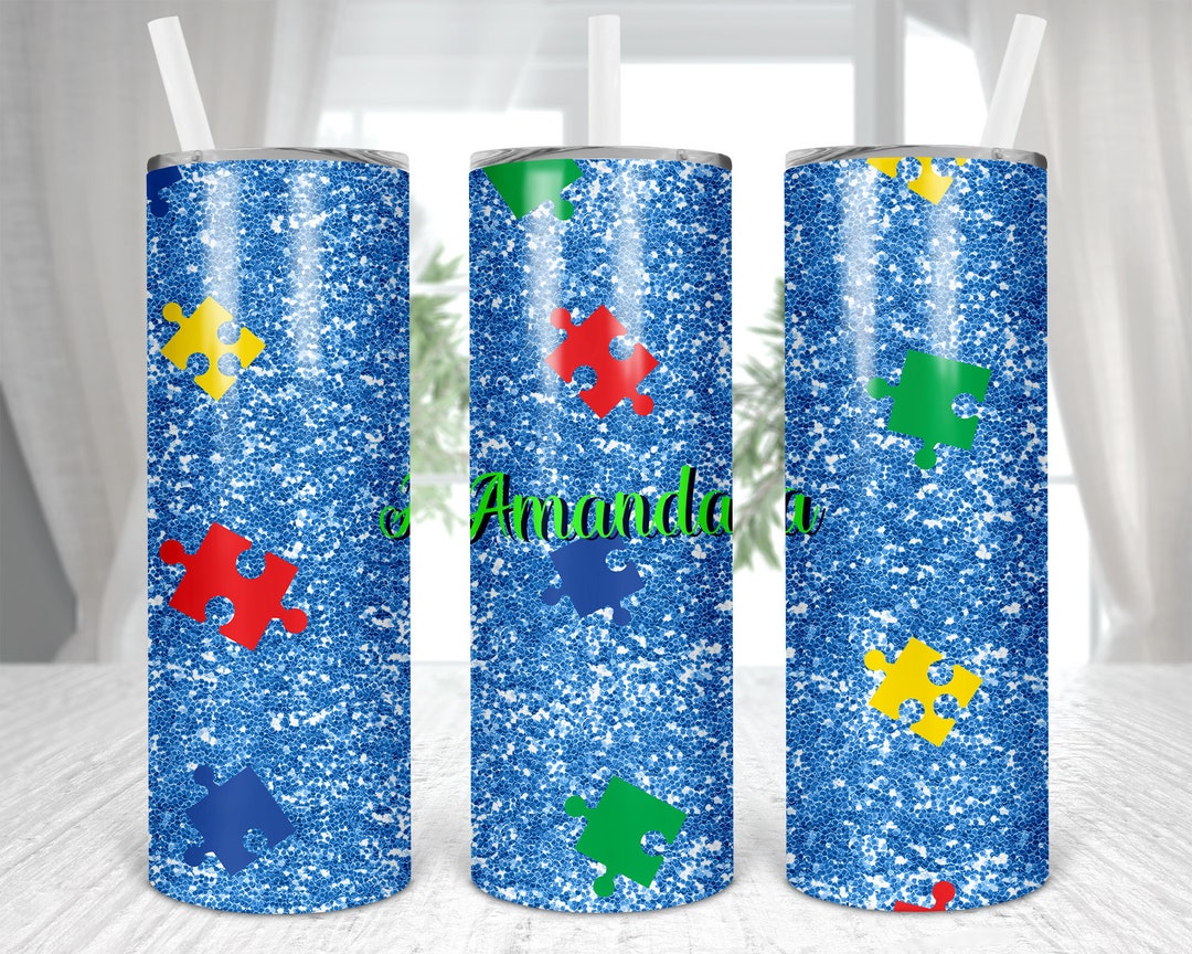 Colored Puzzle Pieces, Autism Awareness,20 Oz Skinny Tumbler, Straight ...