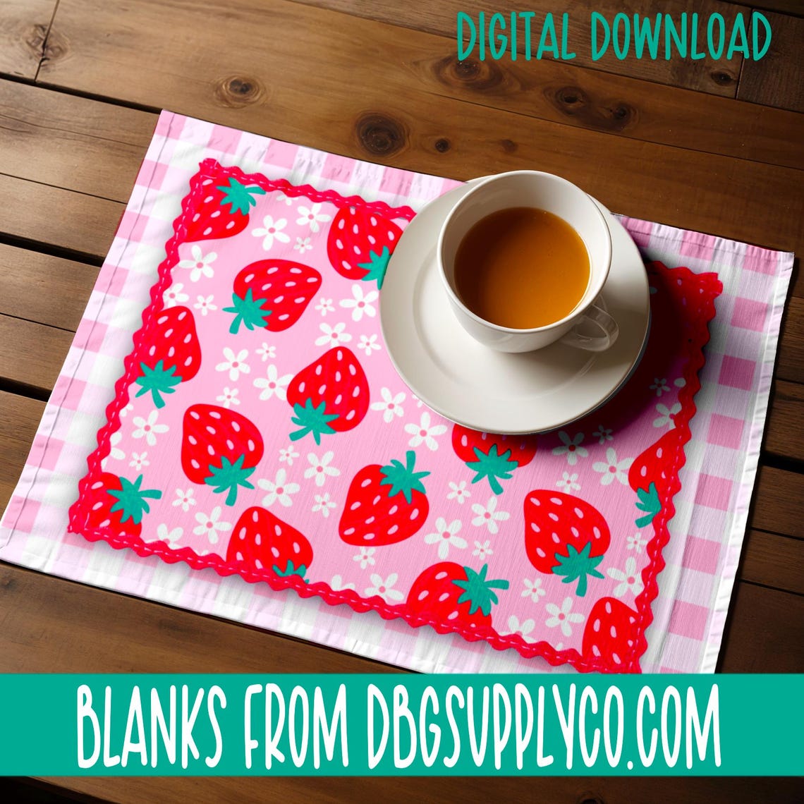 Strawberry Placemat Design: Summer Gingham PNG (digital Download) - Etsy