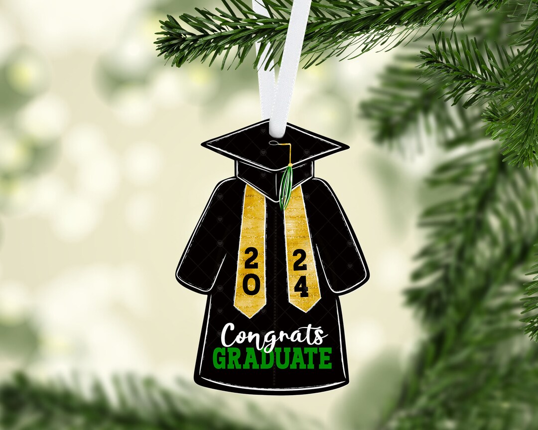 2024 Graduate, Graduation Gown, Cap & Gown, Senior 2024, Green and ...