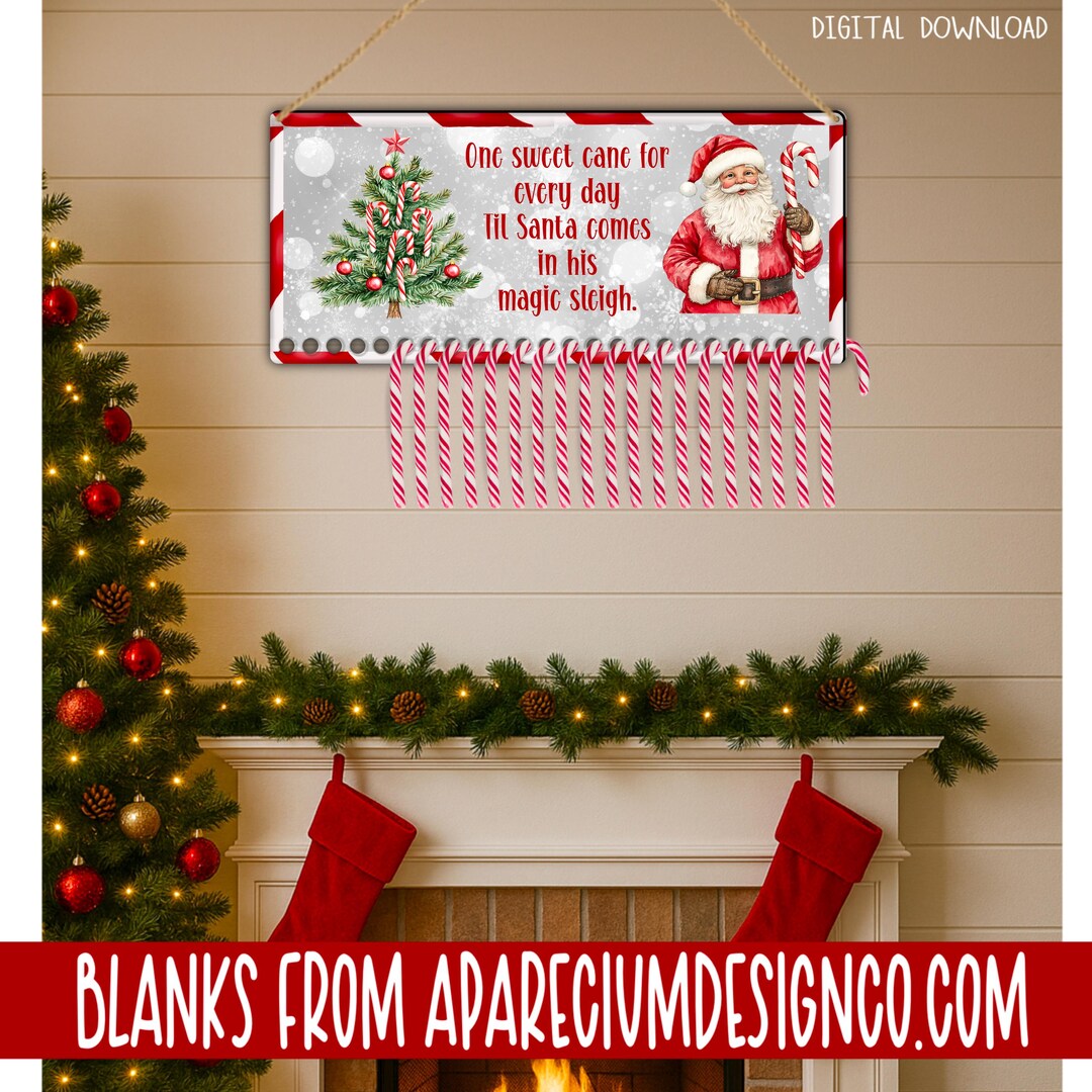 Santa Candy Cane Countdown Door Hanger PNG: Christmas Sublimation ...