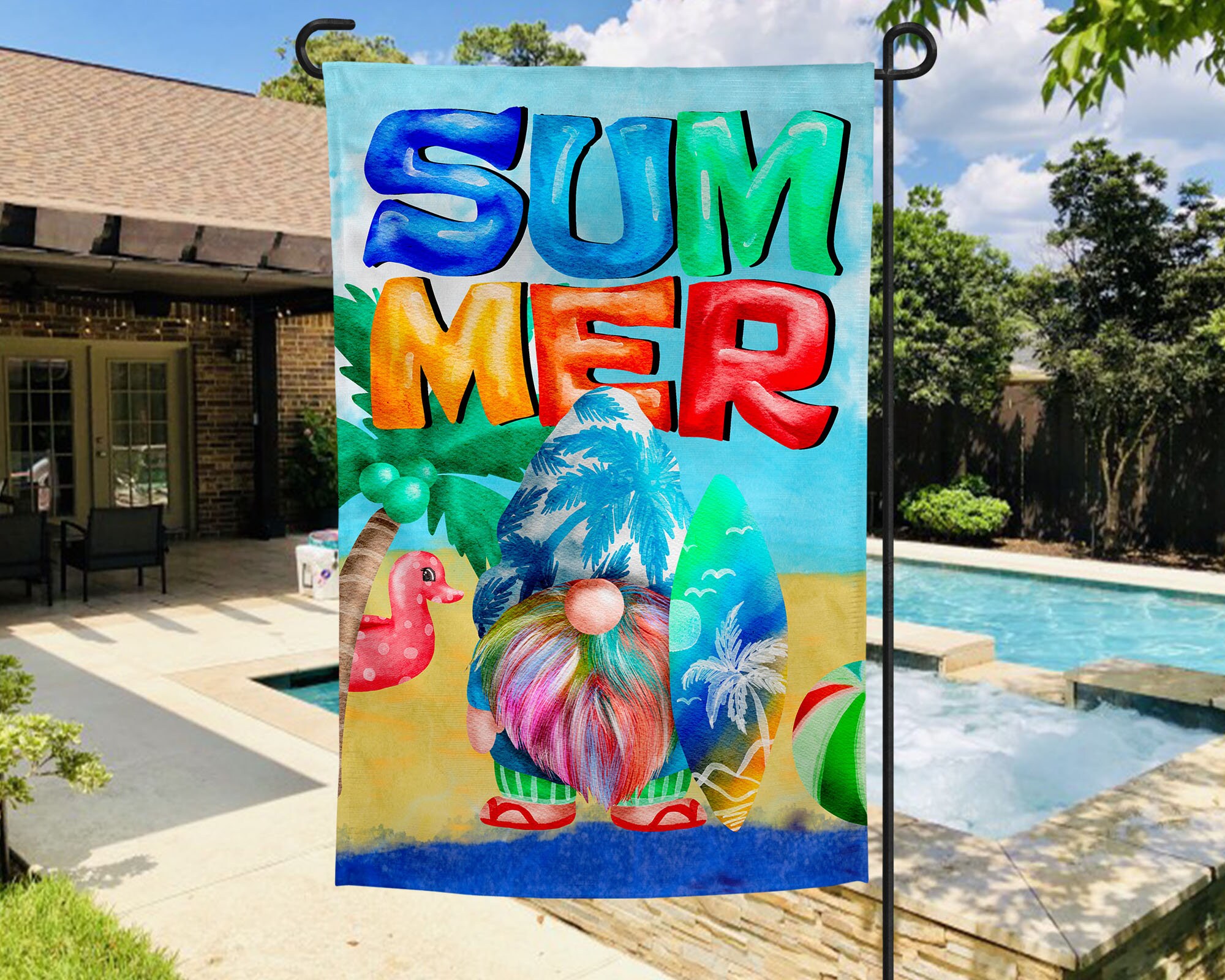 Gnome Beach Hello Summer Sandcastle Summer Garden Flag - Etsy