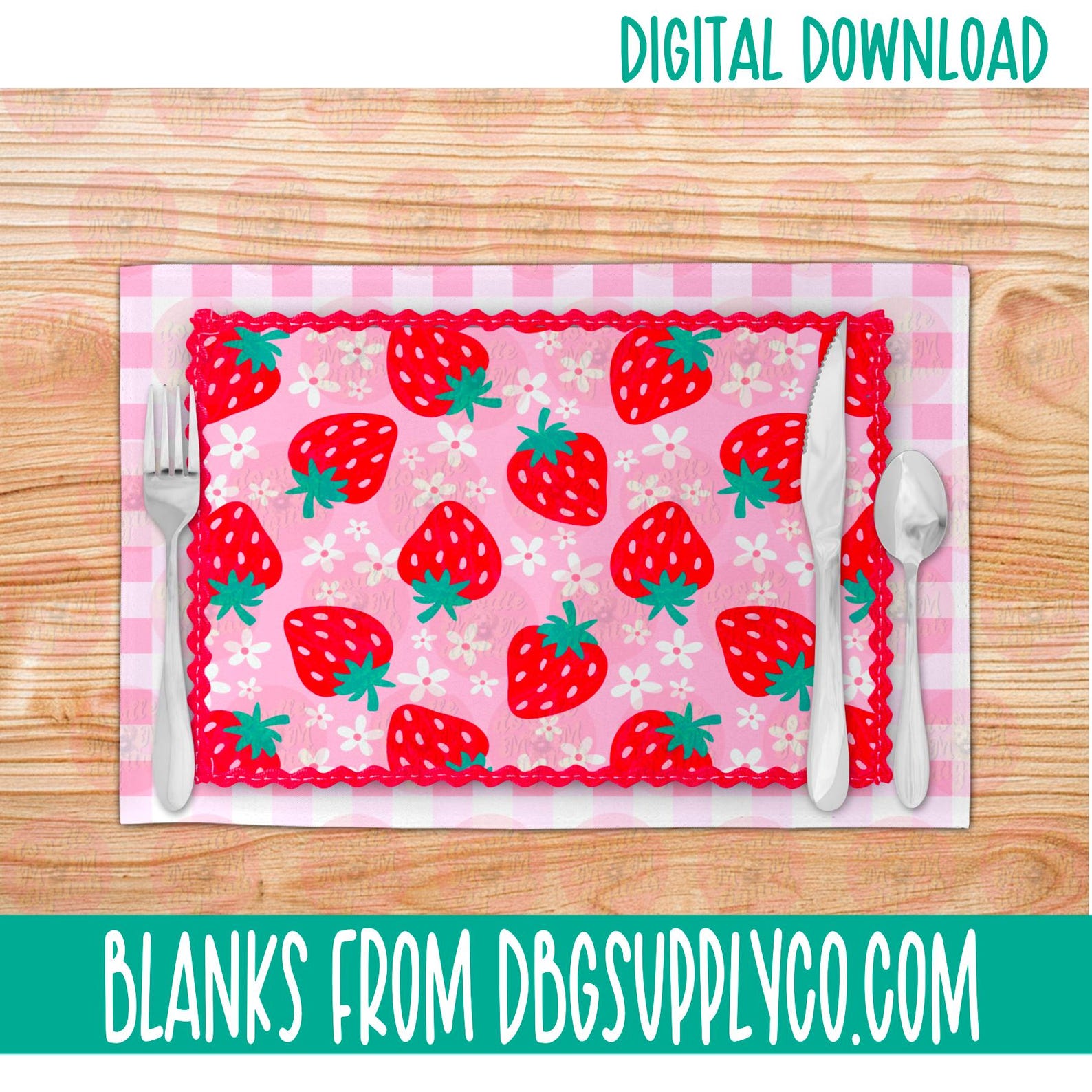 Strawberry Placemat Design: Summer Gingham PNG (digital Download) - Etsy