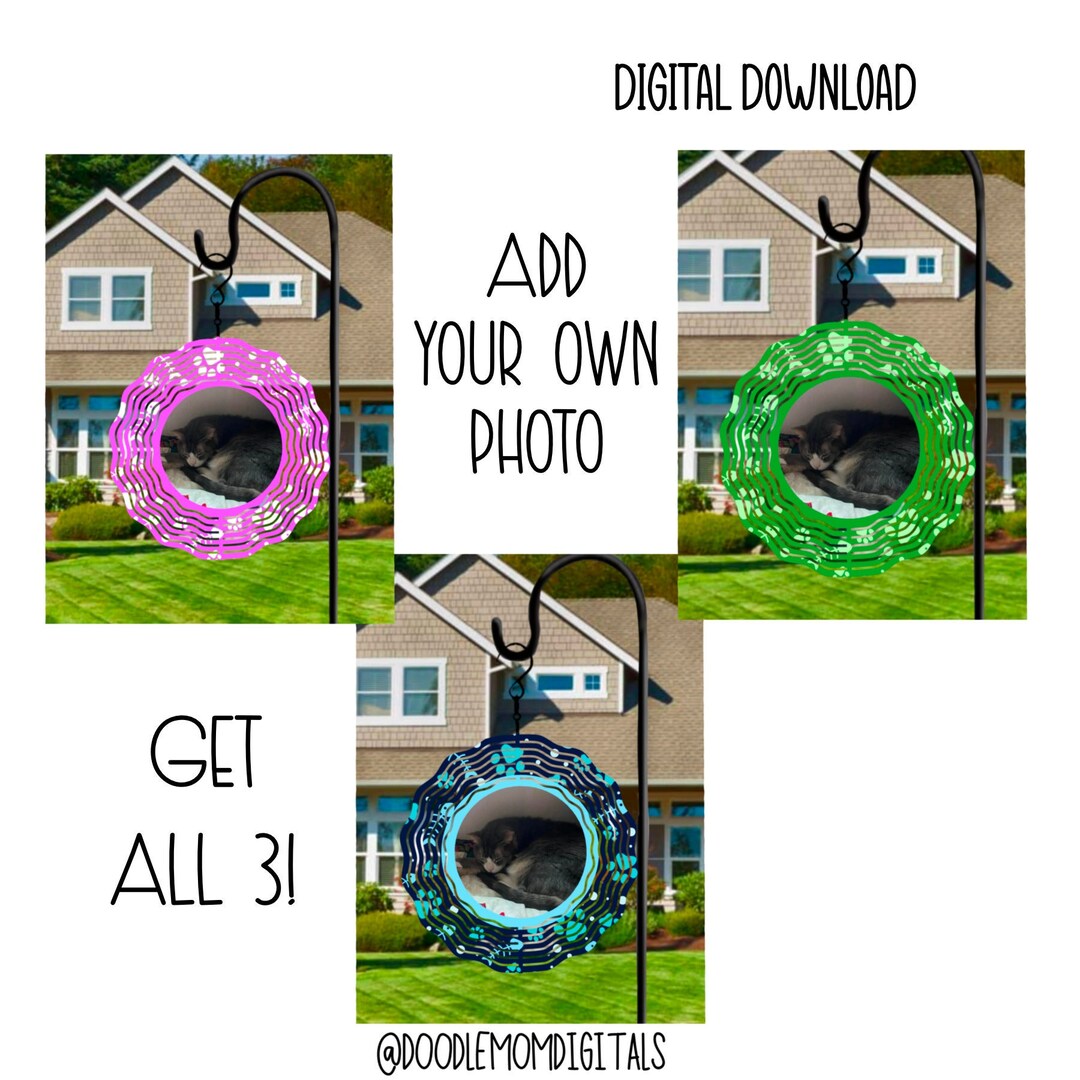 Cat Paw Print Wind Spinner Design Bundle: Pet Photo Sublimation (PNG ...
