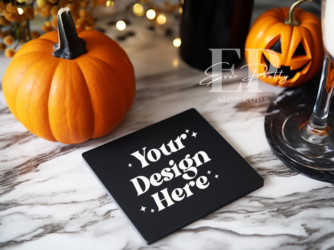 Black Slate Coaster Mockup Black Coaster Mockup Square Coaster Fall ...