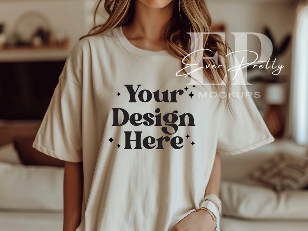 Comfort Colors Ivory Color Mockup CC1717 Natural T-shirt Woman Model ...