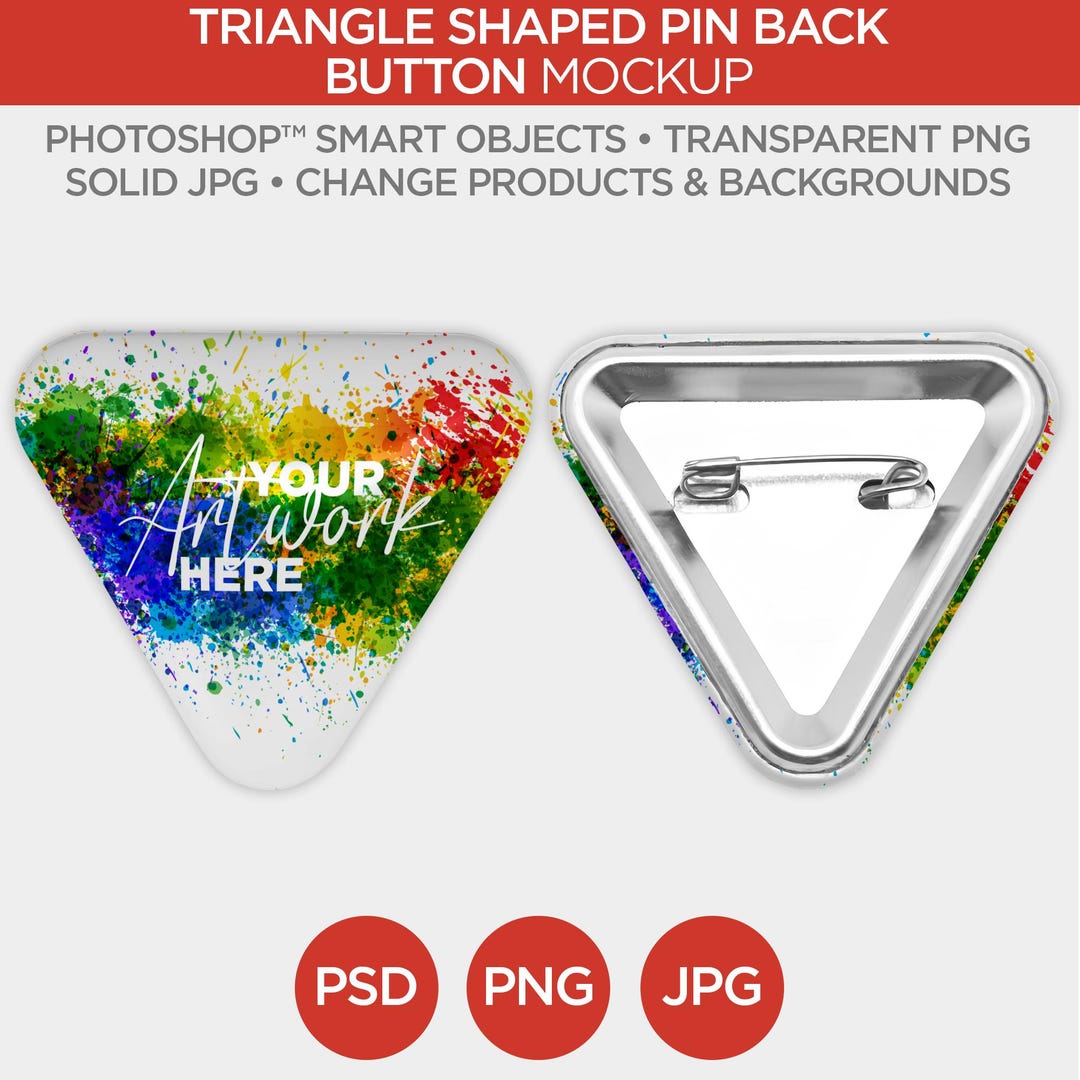 Triangle Shaped Button Pin Back Mockup & Template | Smart Object PSD ...