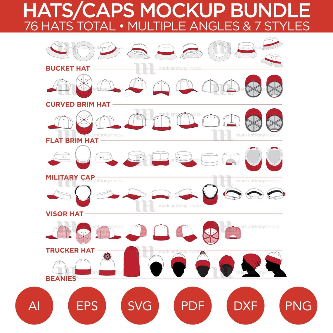 Hats/caps Bundle - Mockup and Template - 76 Hats, Multiple Angles, 7 ...