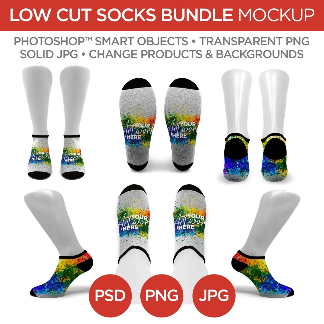 Low Cut Socks Bundle Mockups & Templates | Smart Object PSD, JPG, PNG ...