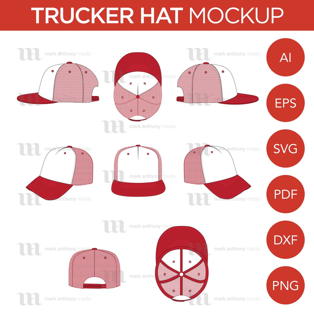 Trucker Hat Mockup and Template 8 Angles, Layered, Detailed and ...