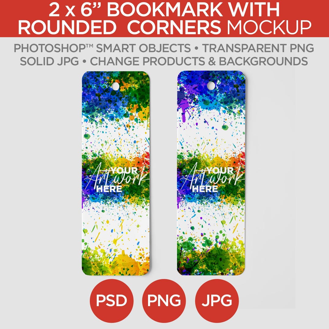 2 X 6" Bookmark With Rounded Corners W/holes Mockup & Template | Smart ...