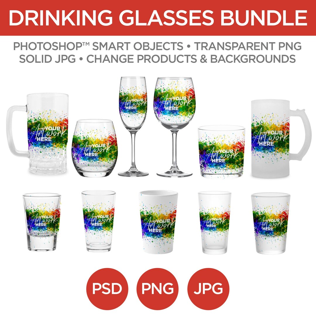 Drinking Glasses Bundle Mockup & Template | Smart Object PSD, JPG, PNG ...