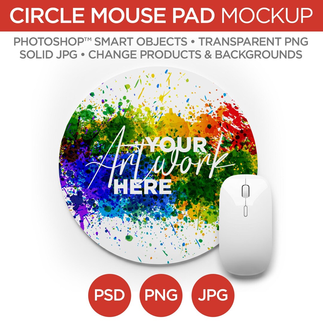 Circle Mouse Pad With Mouse Mockup & Template Smart Object PSD, JPG ...
