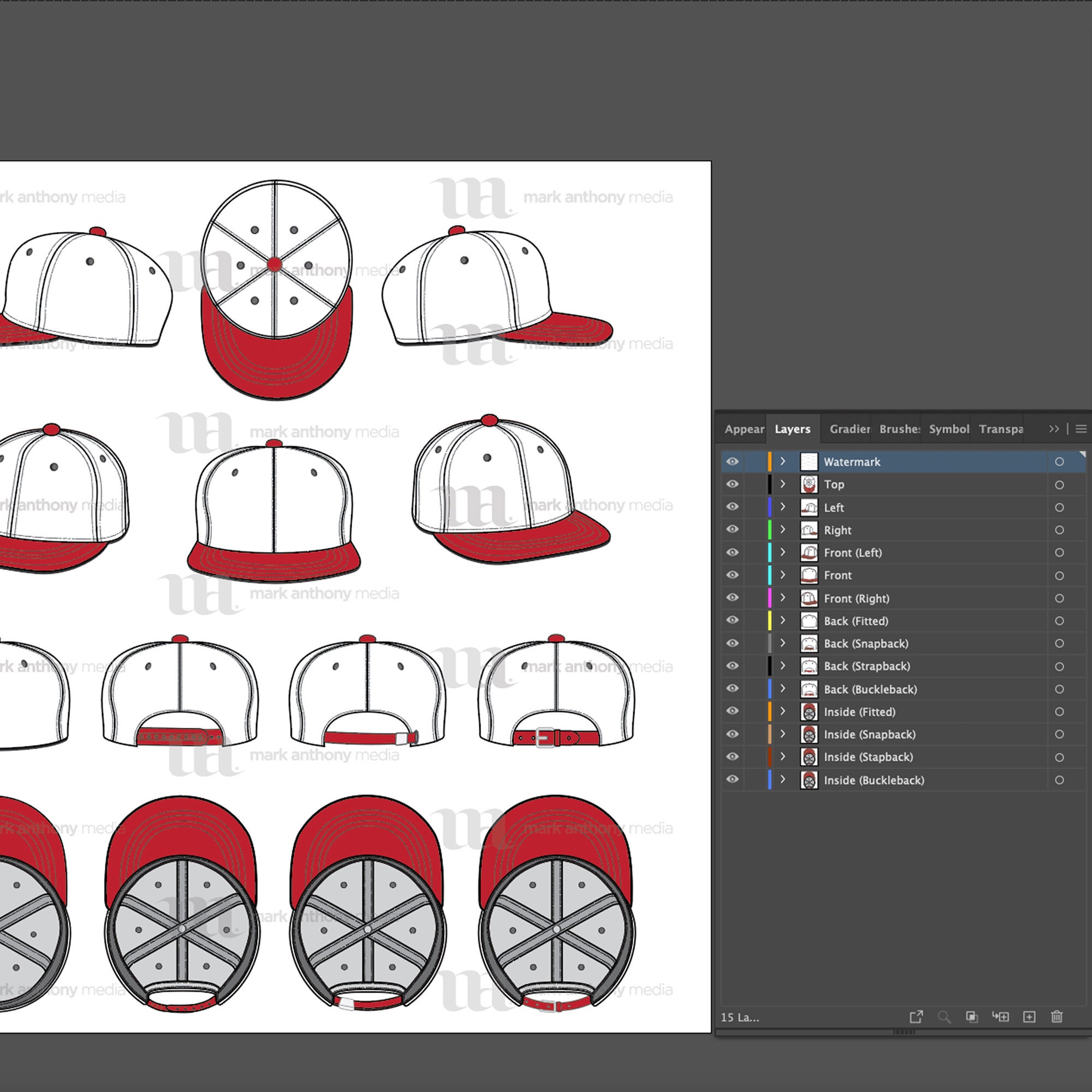 Flat Brim Baseball Cap Mockup and Template 8 Angles, Layered, Detailed ...
