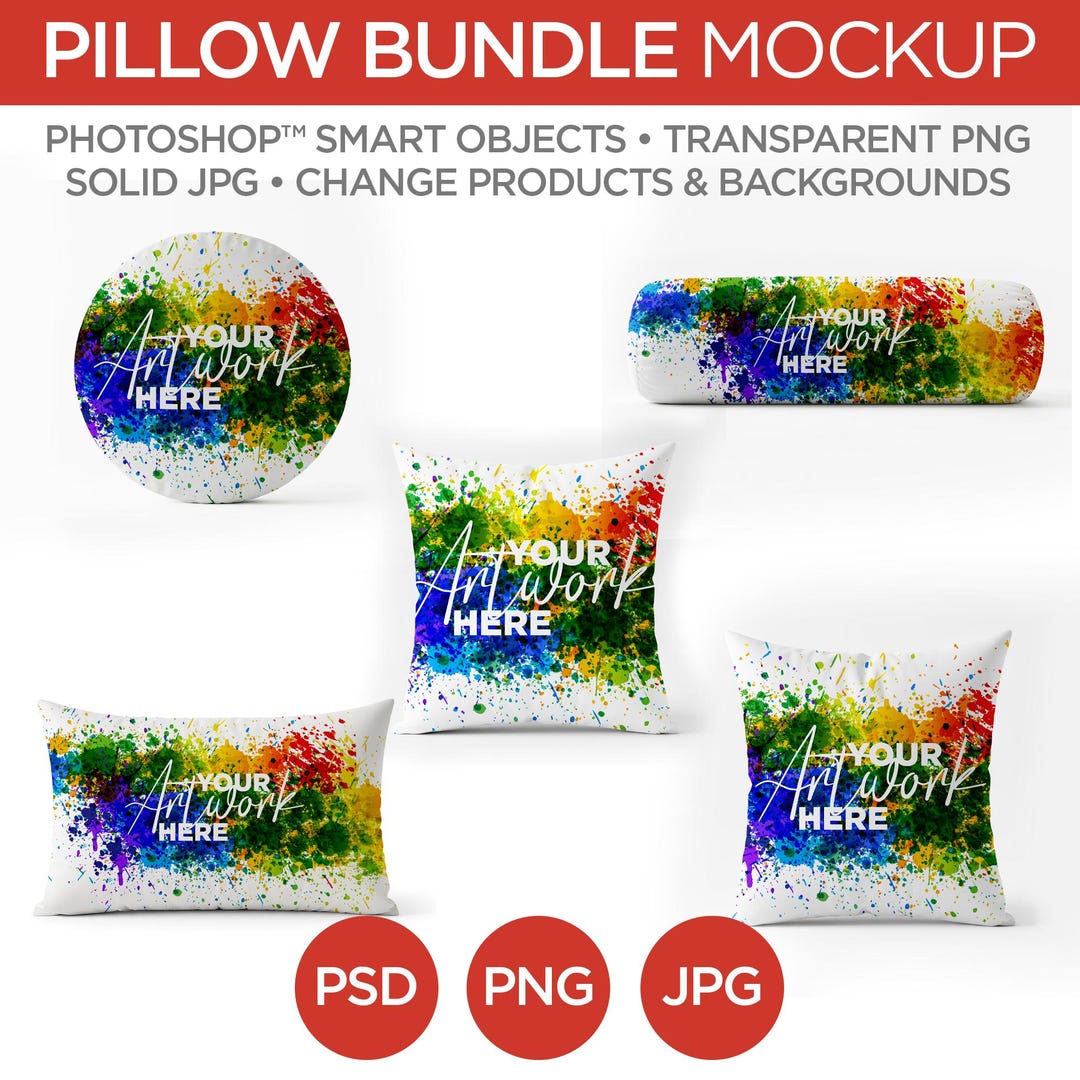 Pillow Bundle Mockup & Template | Smart Object PSD, JPG, PNG Formats ...