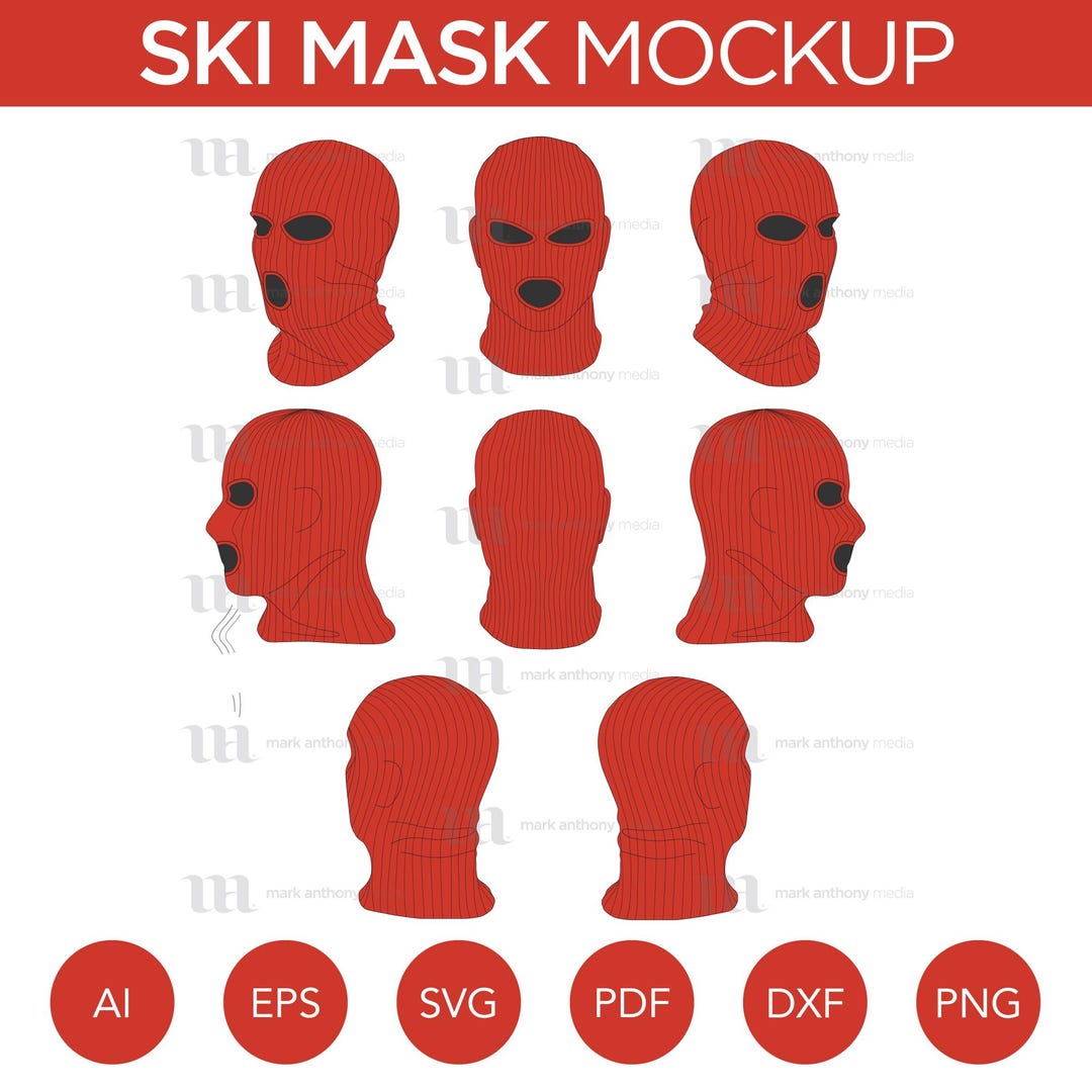 Ski Mask W/ 3 Holes - Mockup and Template - 8 Angles, 1 Style, Layered ...