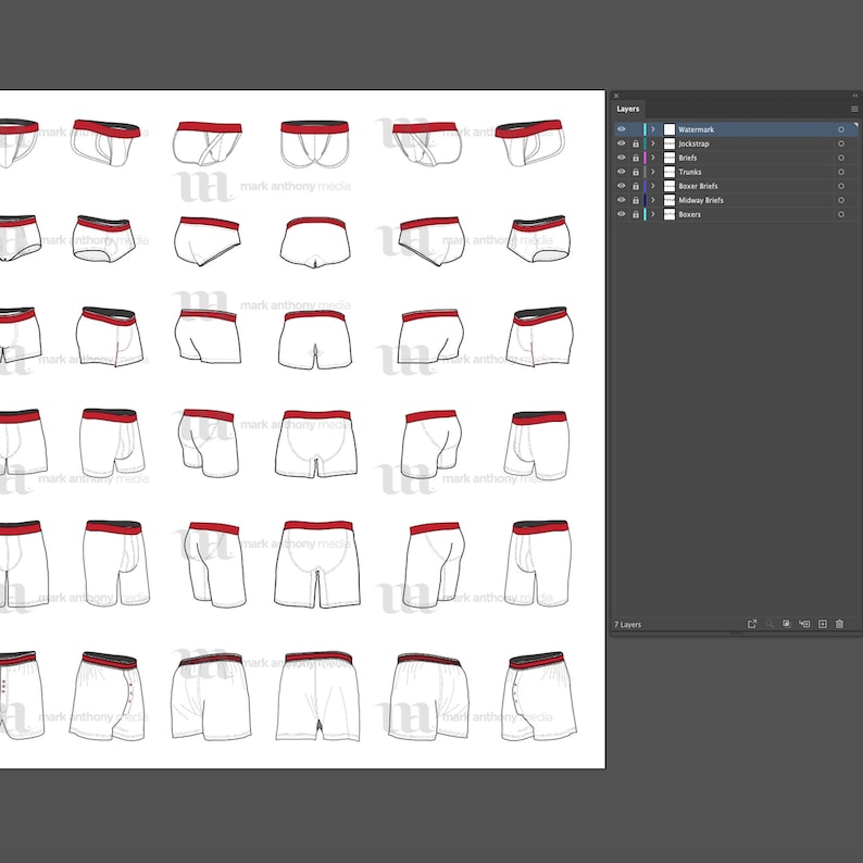 Boxers/briefs Bundle - Mockup and Template, 36 Total, 6 Angles, 6 ...