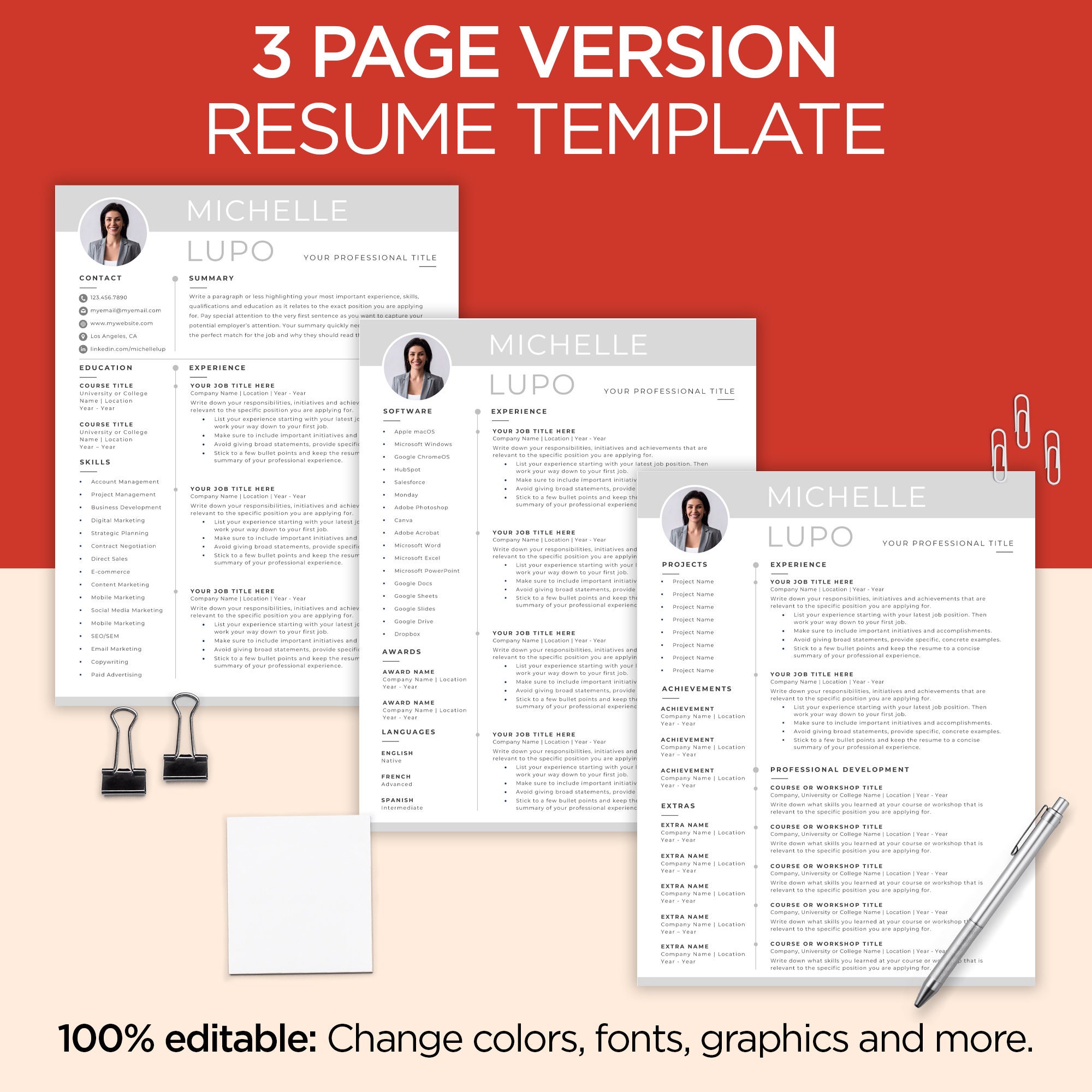 Resume Template Word, Resume Design, Apple Pages Resume, Professional ...