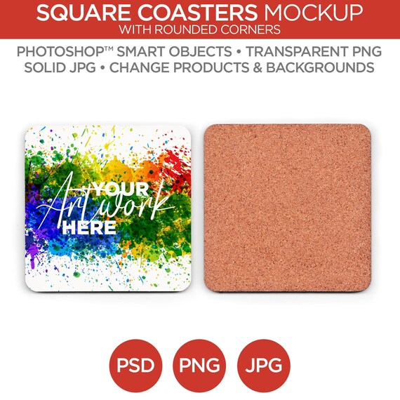 Square Coaster W/ Rounded Corners Mockup & Template Smart | Etsy