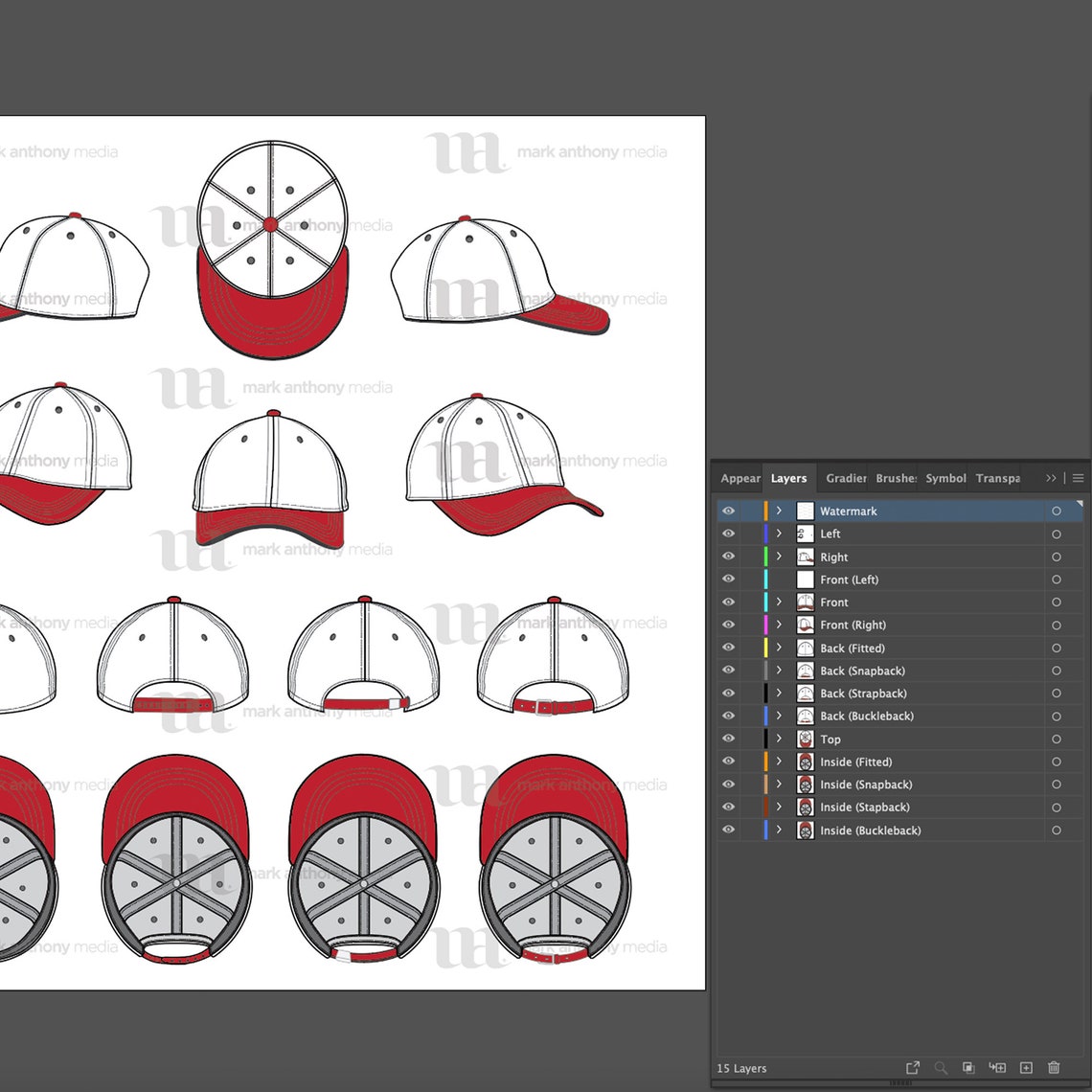 Curved Brim Baseball Cap Mockup and Template - 8 Angles, Layered ...