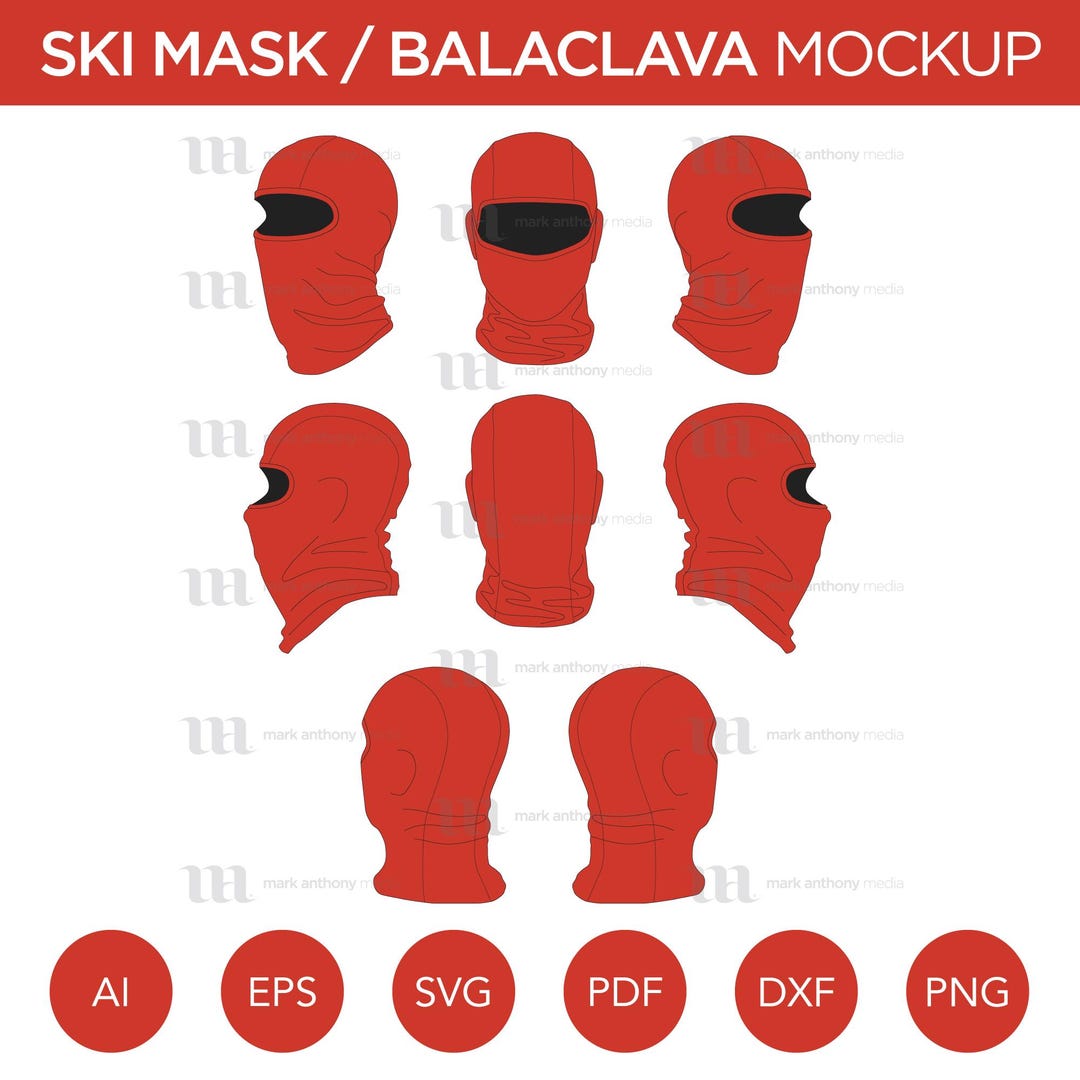 Ski Mask / Balaclava - Mockup and Template - 8 Angles, 1 Style, Layered ...
