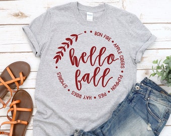 Hello Fall Tshirt Cute Fall Shirt - Etsy
