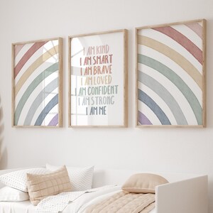 Pastel Rainbow Affirmation for Kids Set of 3 Prints, Nursery Rainbow ...
