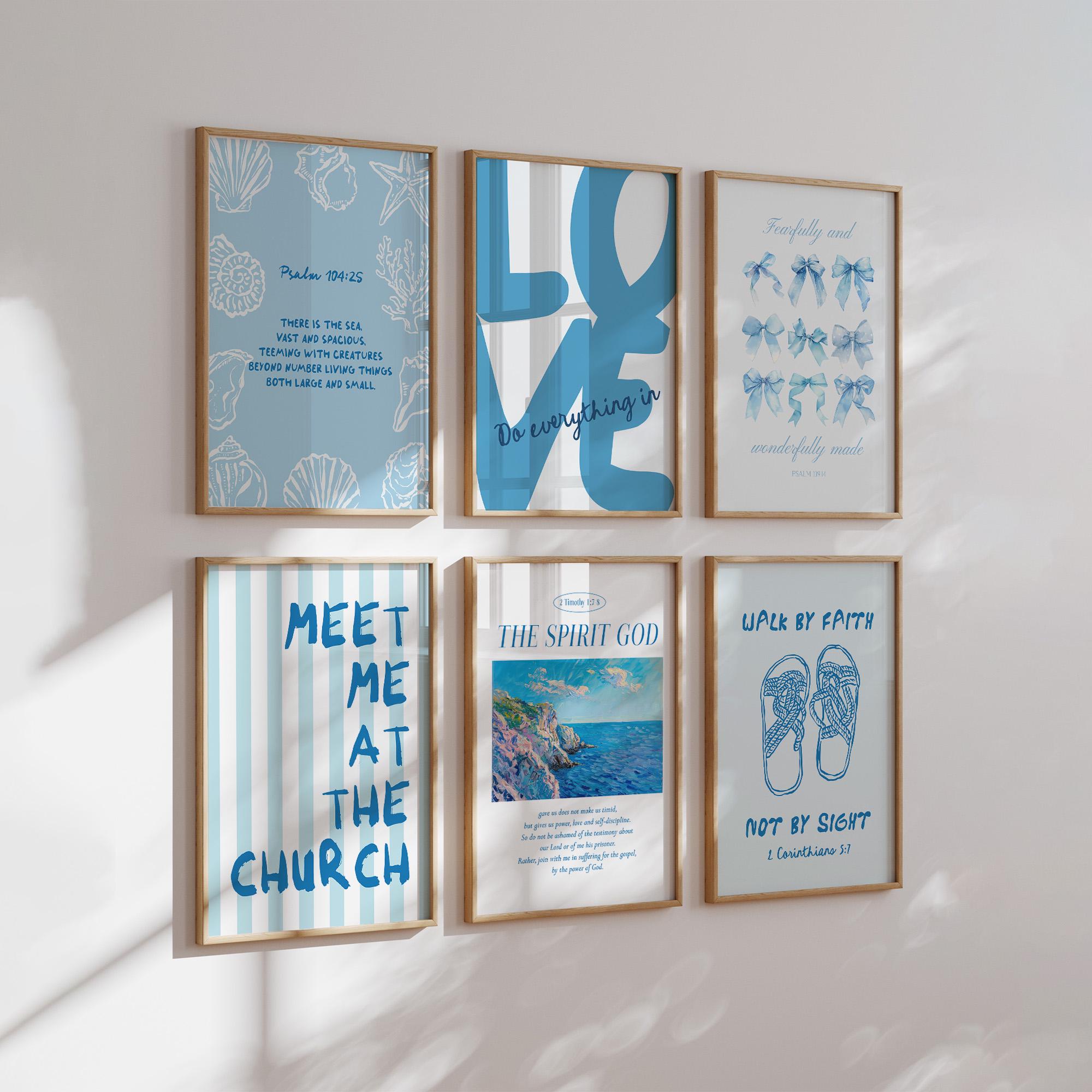Blue Coastal Christian Prints: Bible Verse Wall Art Set (digital ...