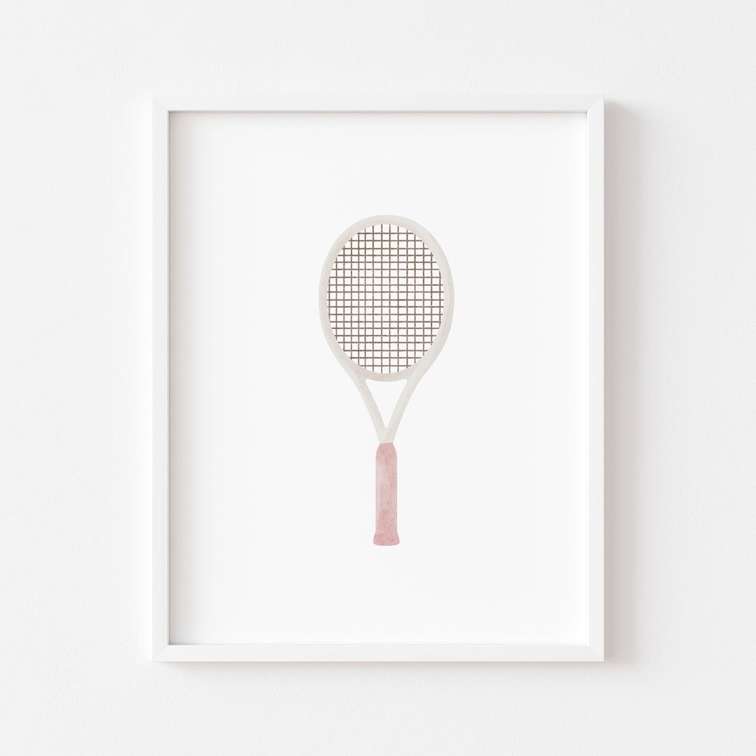 Pink Tennis Racket Watercolor Print: Vintage Sports Nursery Decor ...