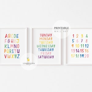 Vivid Colorful Alphabet Poster Set of 9, Rainbow ABC Printable Wall Art ...