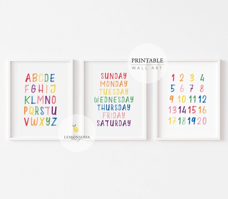 Rainbow Alphabet Poster Set: Colorful Nursery Learning Prints (digital ...