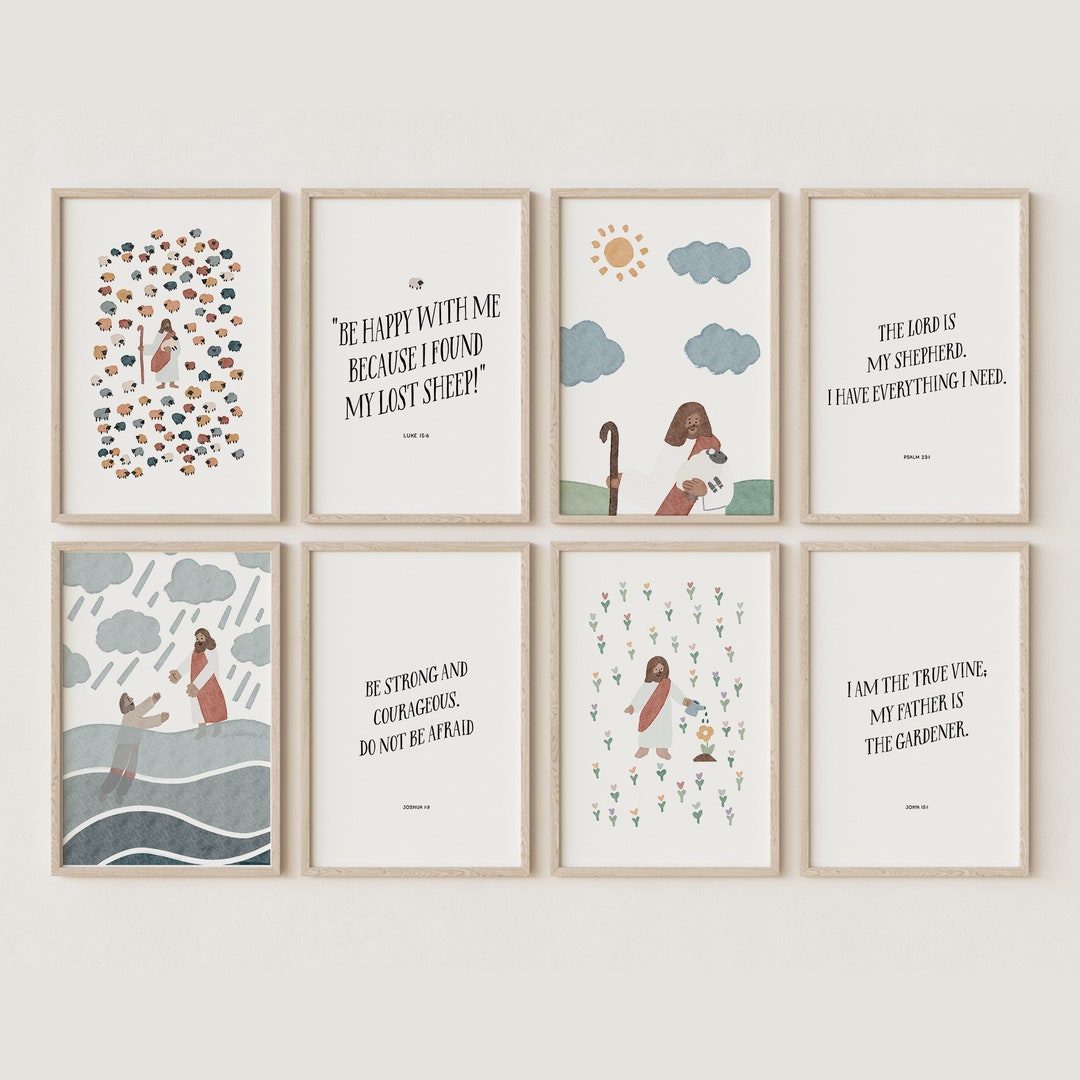 Christian Kids Bible Verse Wall Art With Jesus, Set of 6 Bundles ...