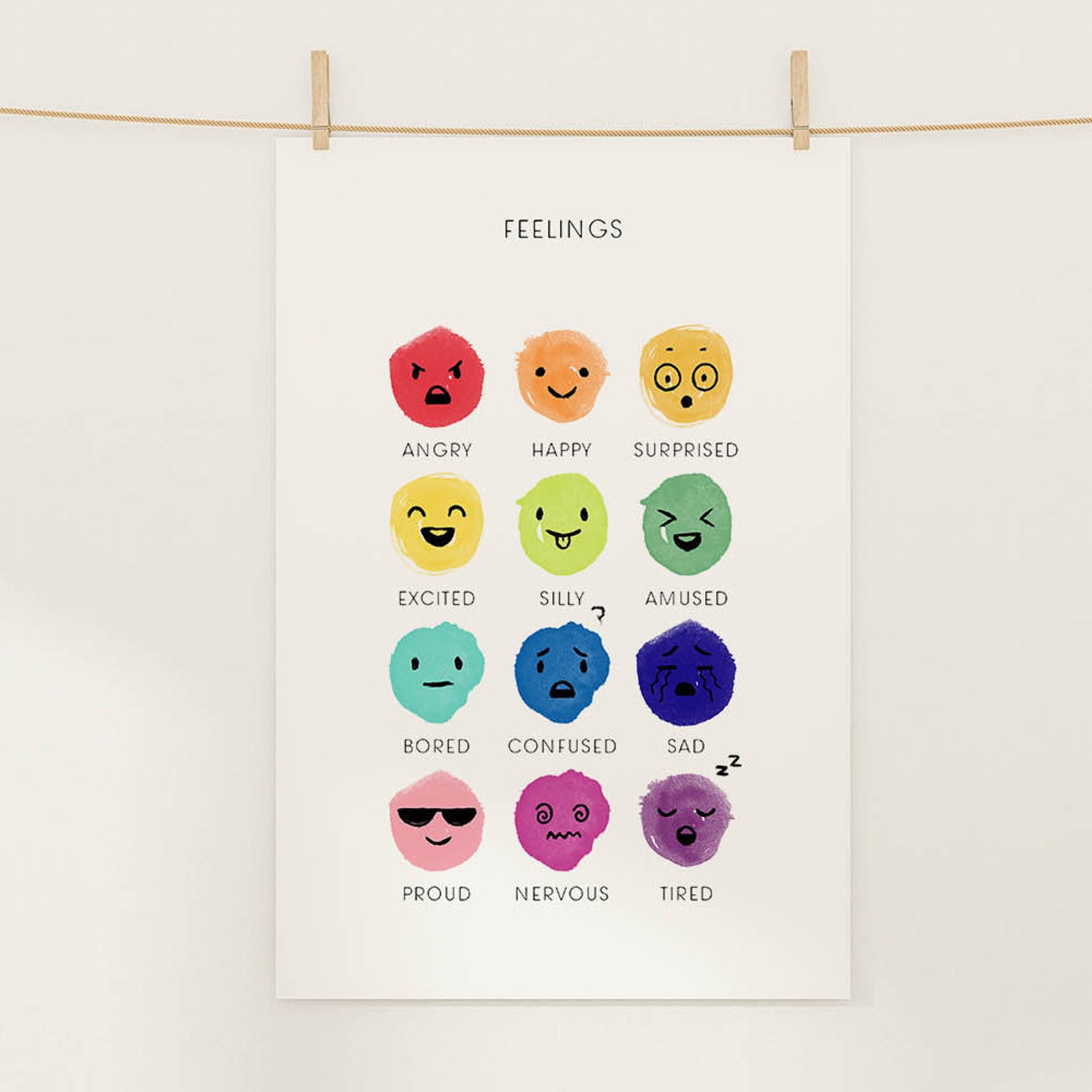 Feelings Chart Poster Printable Watercolor Rainbow Color | Etsy