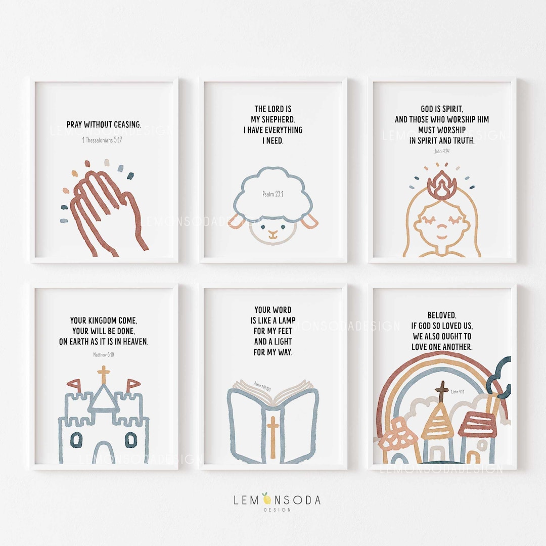 Boho Kids Bible Verse Prints: Sunday School Nursery Decor (set of 6 ...