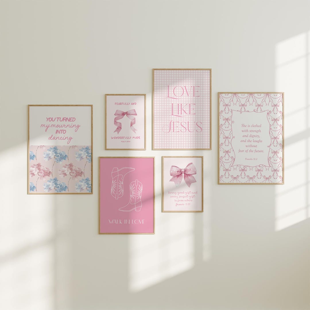 Pink Christian Coquette Print Set, Girly Scripture Room Decor (digital ...
