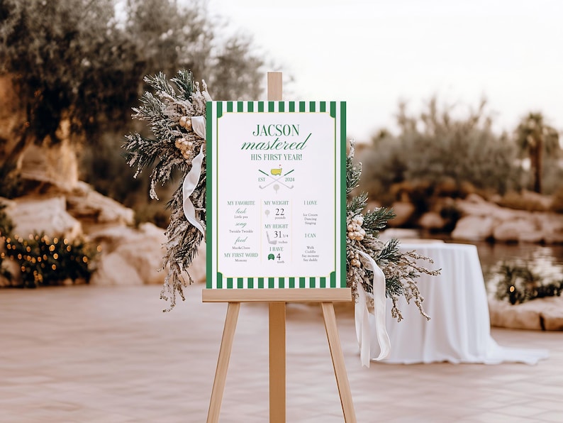 Green Golf 1st Birthday Milestone Template: Editable Birth Stats Sign ...